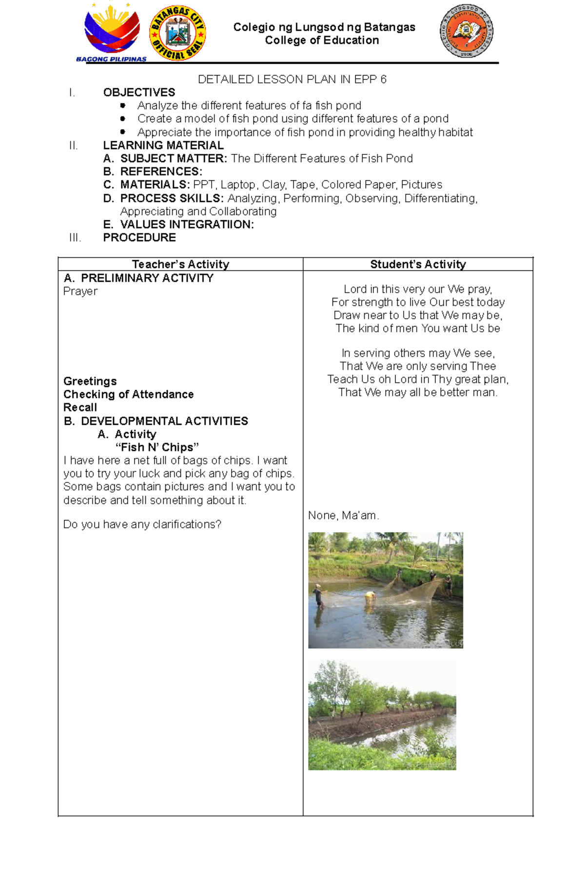 TLE Lesson PLAN - College of Education DETAILED LESSON PLAN IN EPP 6 I ...