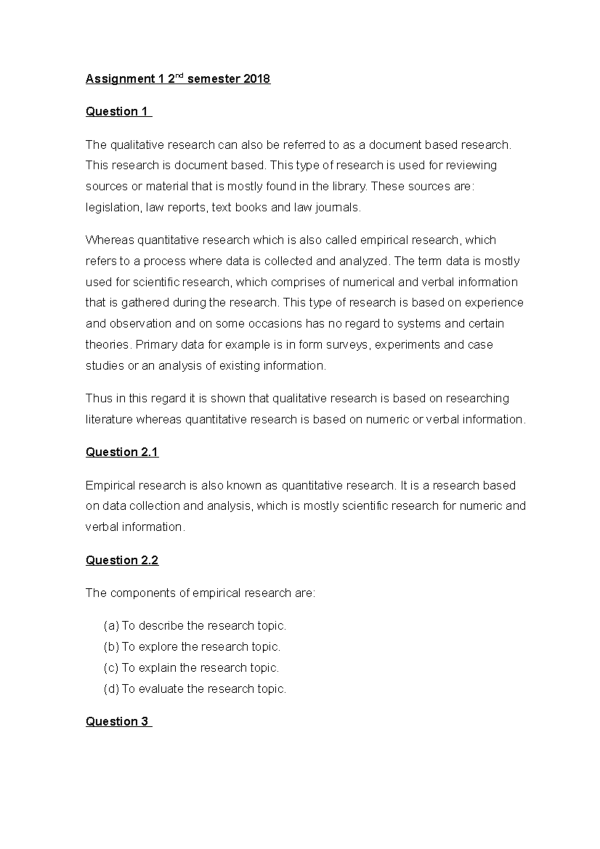 Introduction to Research Methodology 101 assignment 1 semester 2 ...