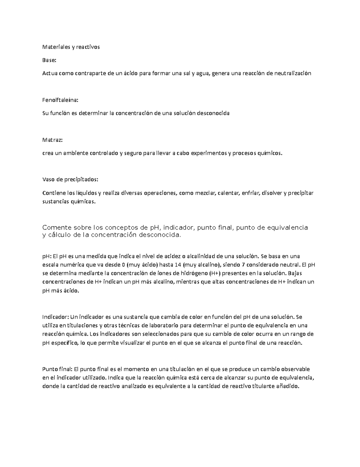 Materiales y reactivos - Materiales y reactivos Base: Actua como ...