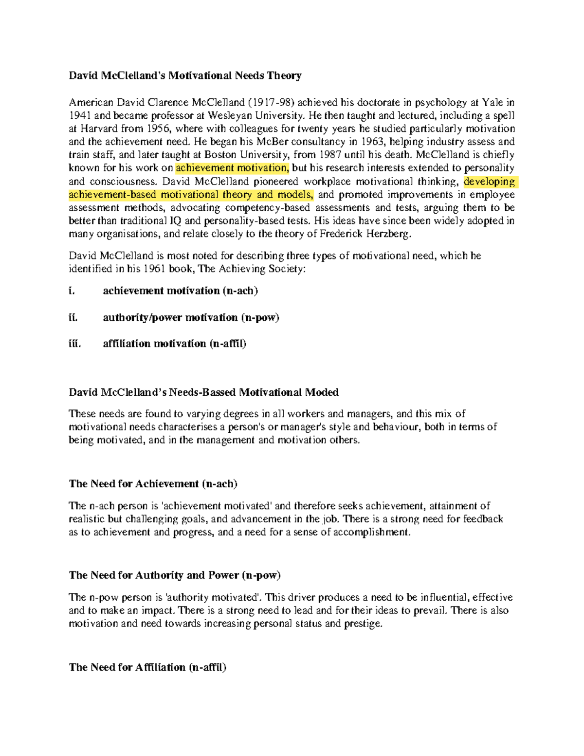 commonly used theories OF Entrepreneurship - David McClelland's ...