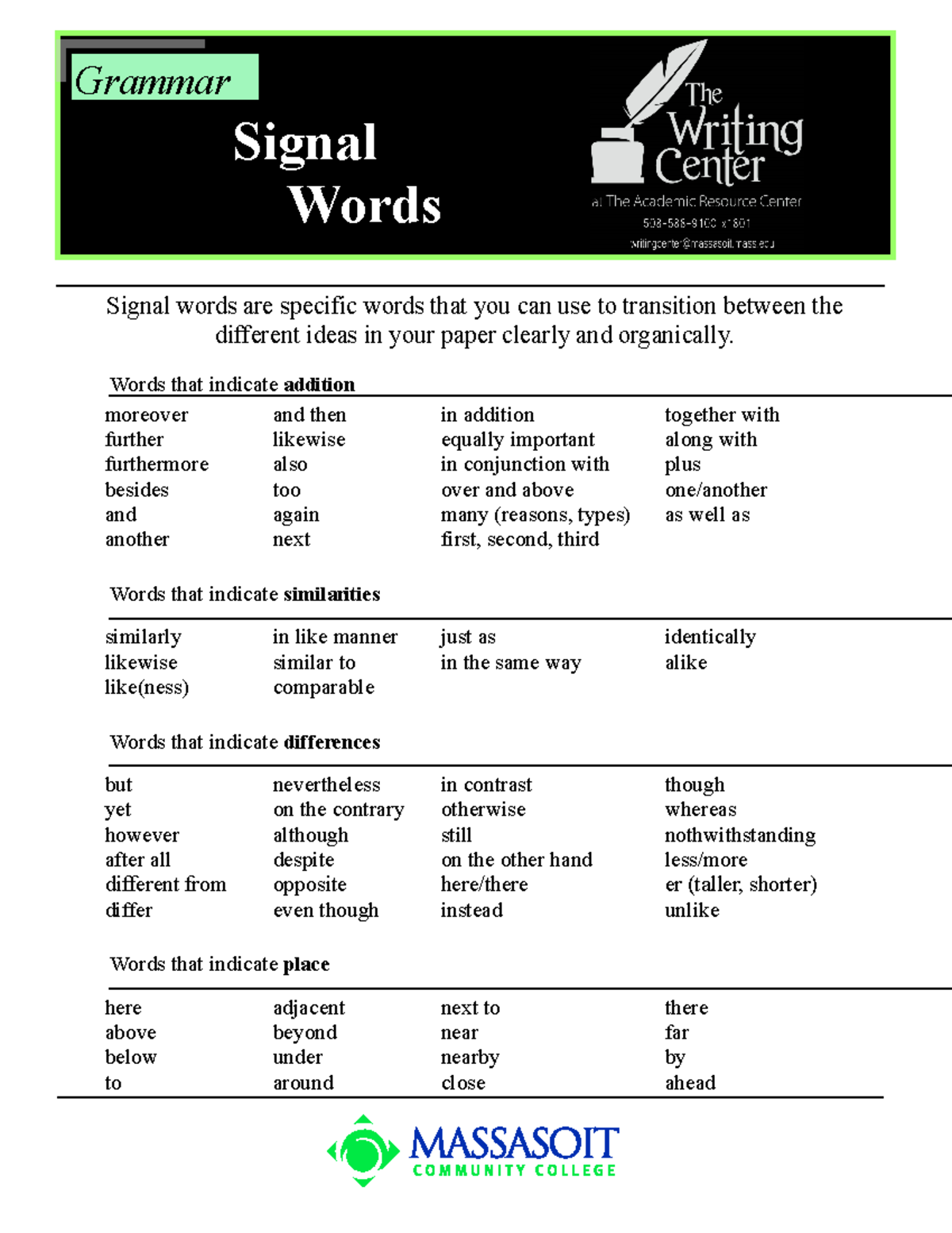 Signal-Words - Signal Words Grammar Signal words are specific words ...