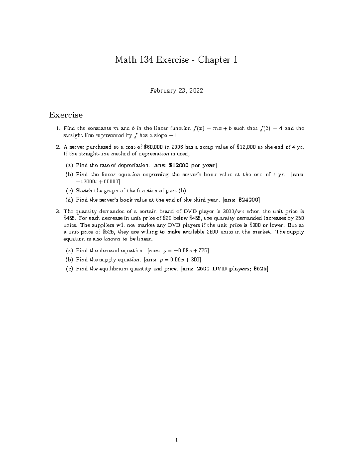 Exercise Chapter 1 - best worksheet for preparing for tests and exam ...