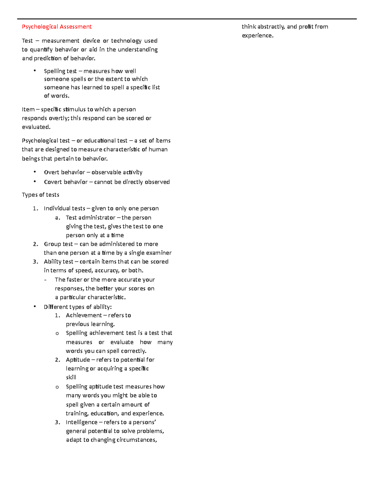Psychological Assessment - BS Psychology - Studocu