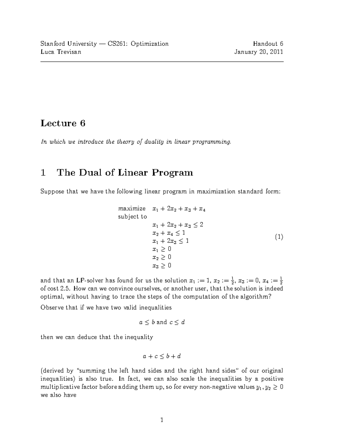 Duality Chapter notes - Stanford University — CS261: Optimization ...