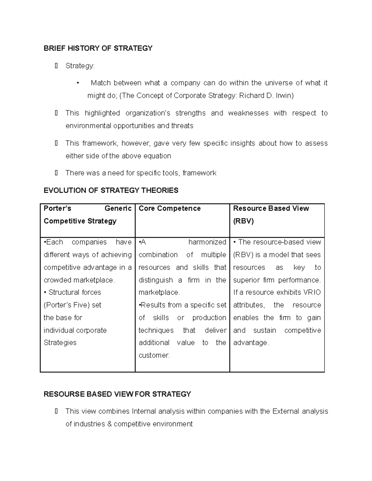 Brief History OF Strategy - BRIEF HISTORY OF STRATEGY Strategy: - Match ...