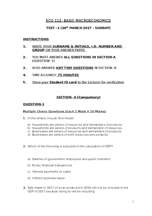 ECO 112 Questions - question on each chapter - QUESTIONS In the context ...