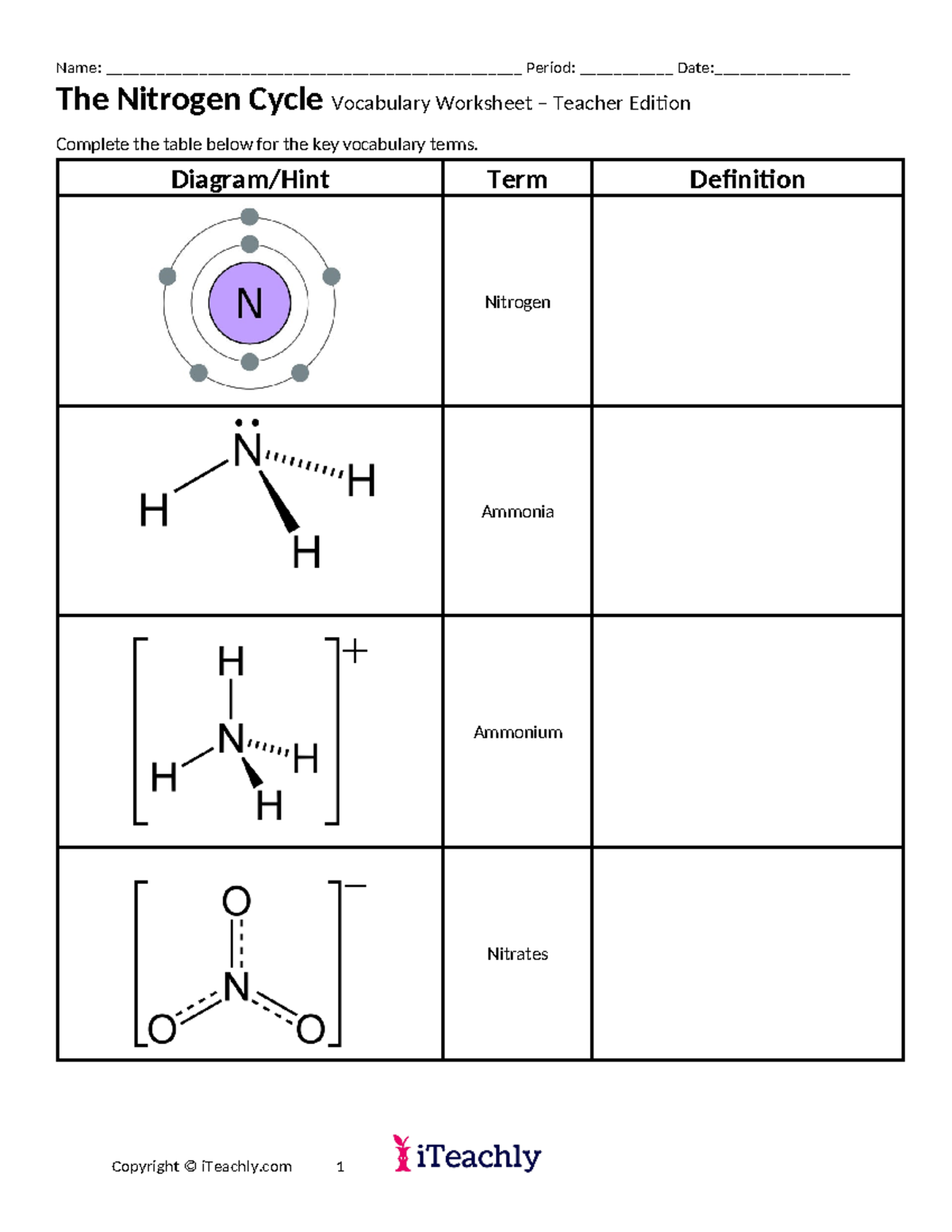 6 9 Vocabulary Worksheet TE The Nitrogen Cycle - The Nitrogen Cycle ...
