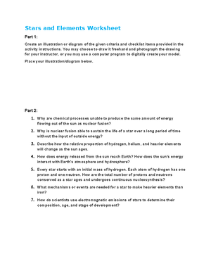 Stars elements worksheet - Stars and Elements Worksheet Part 1: Create ...