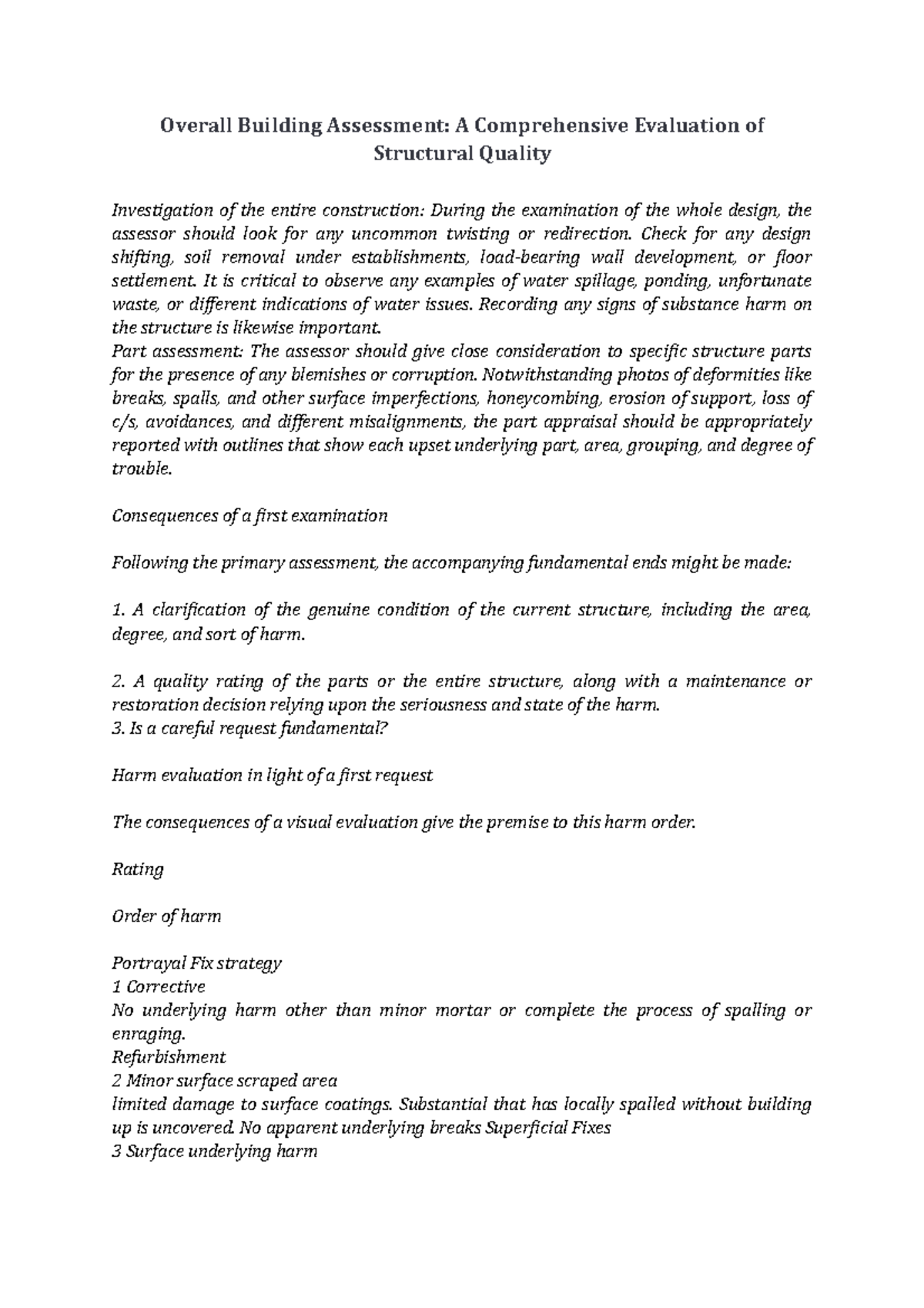 Overall Building Assessment - A Comprehensive Evaluation of Structural ...