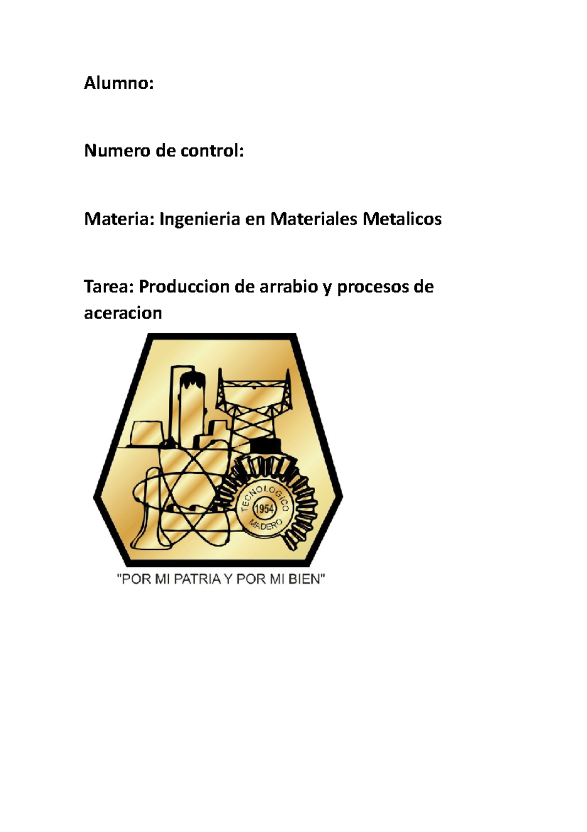 Produccion de arrabio y procesos de aceracion - Alumno: Numero de ...