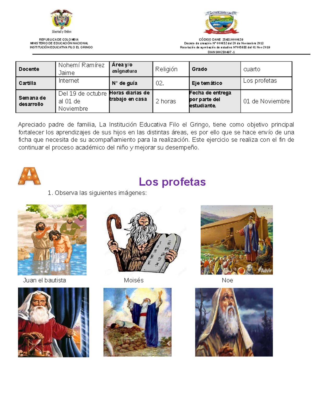 LOS Profetas - ssdfdfdf - REPUBLICA DE COLOMBIA MINISTERIO DE EDUCACIÓN NACIONALINSTITUCIÓN ...