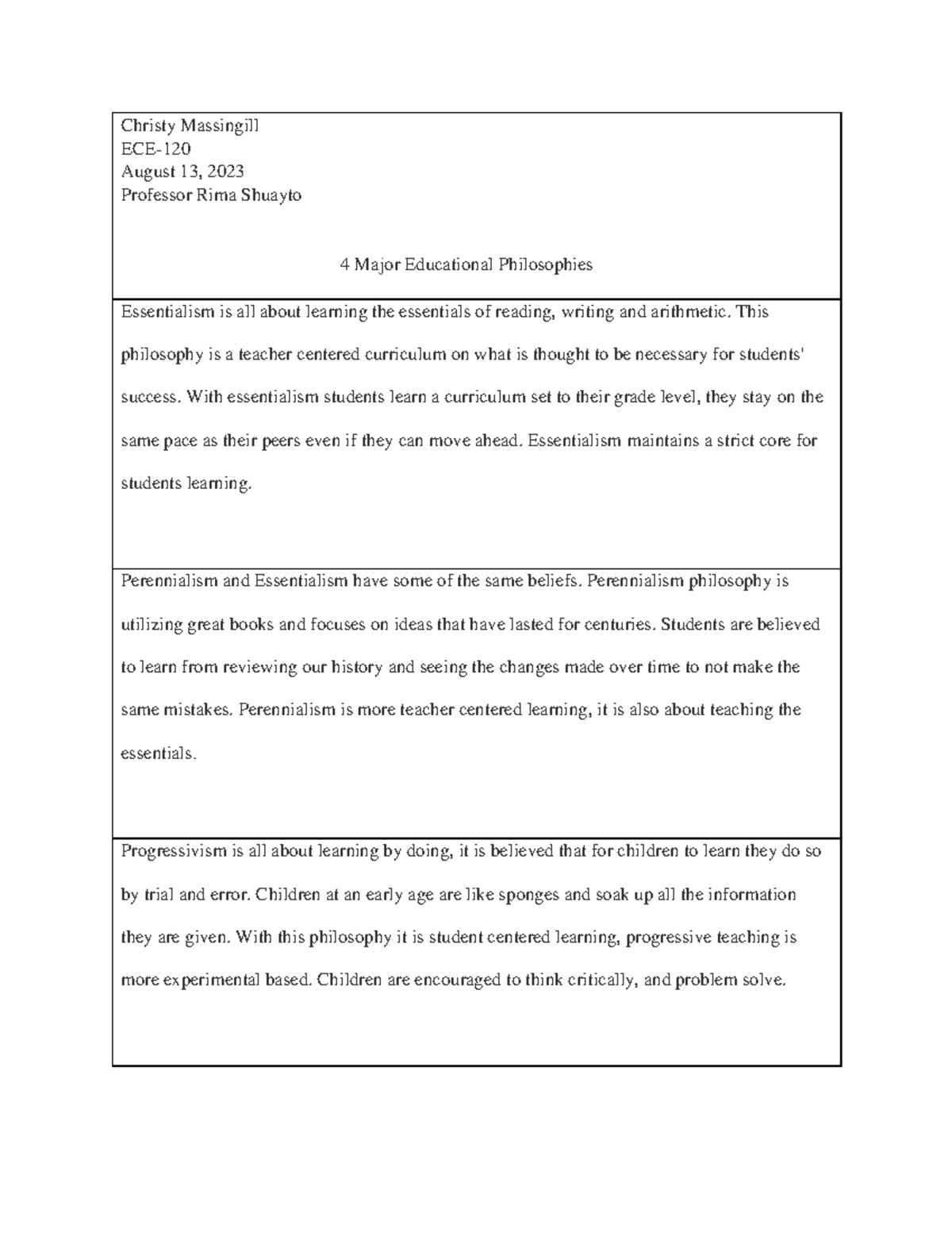 Brochure - Educational philosophies - Christy Massingill ECE- 120 ...