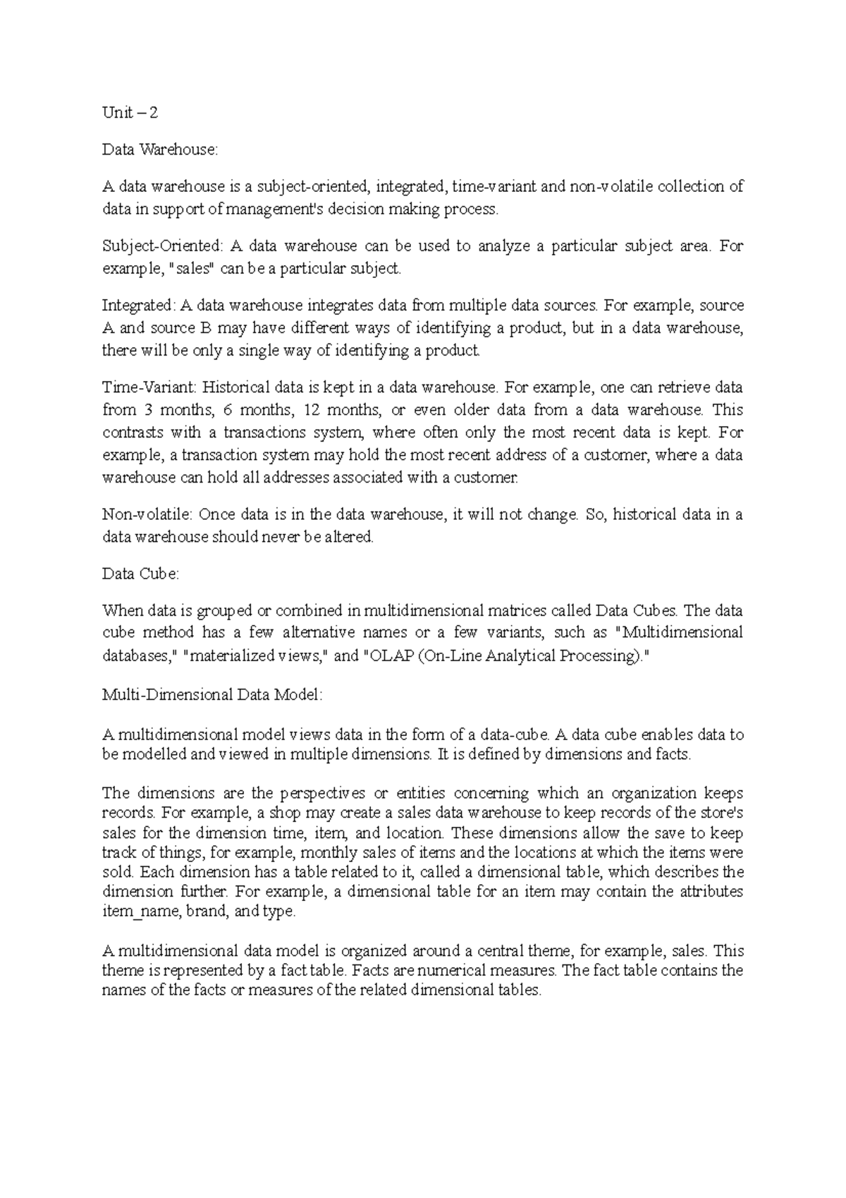 R20CSM3102 DM Unit 2 - Data mining Concepts - U2 - Unit – 2 Data ...