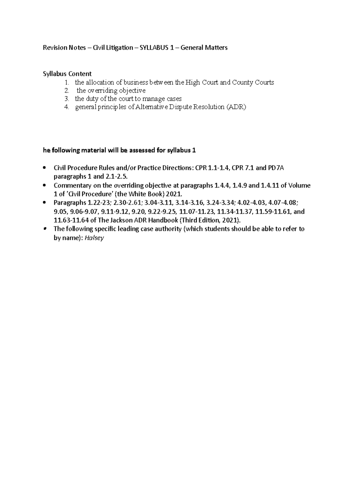 Civil SY1 Revision Notes , PRE- action protocol - Revision Notes ...