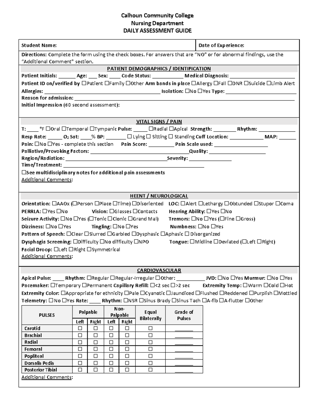 Daily Assessment Form Created 11.21.22 - Calhoun Community College ...