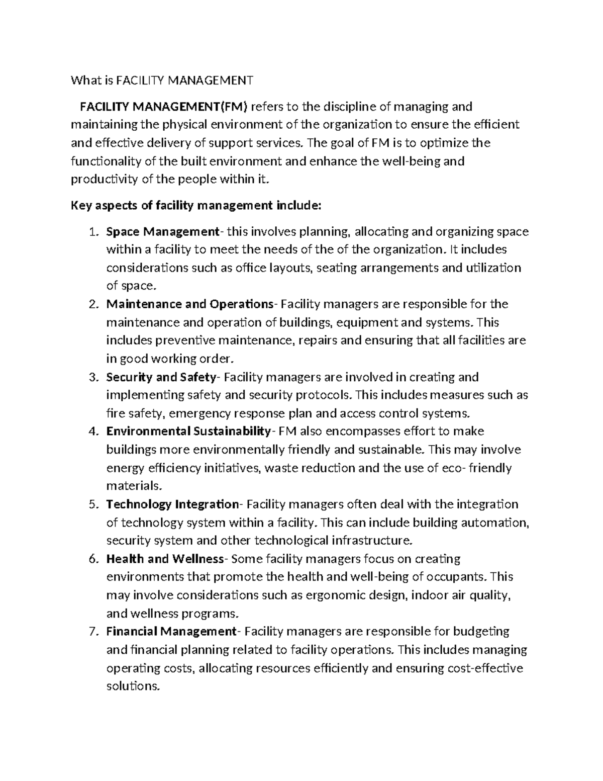 Facility- Management - What is FACILITY MANAGEMENT FACILITY MANAGEMENT ...