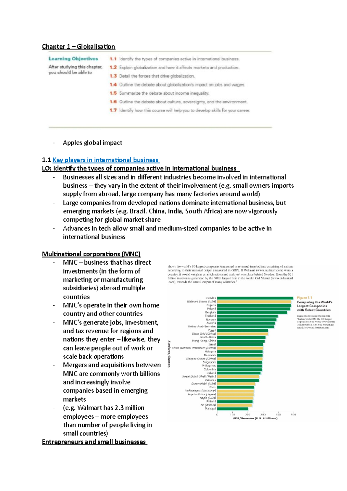 Mgmt1005 chap1 and 2 summary - Chapter 1 – Globalisation Apples global ...