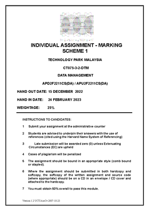 CT075-3-2-DTM - Individual Assignment Part 1- Marking Rubric - Data Pre ...