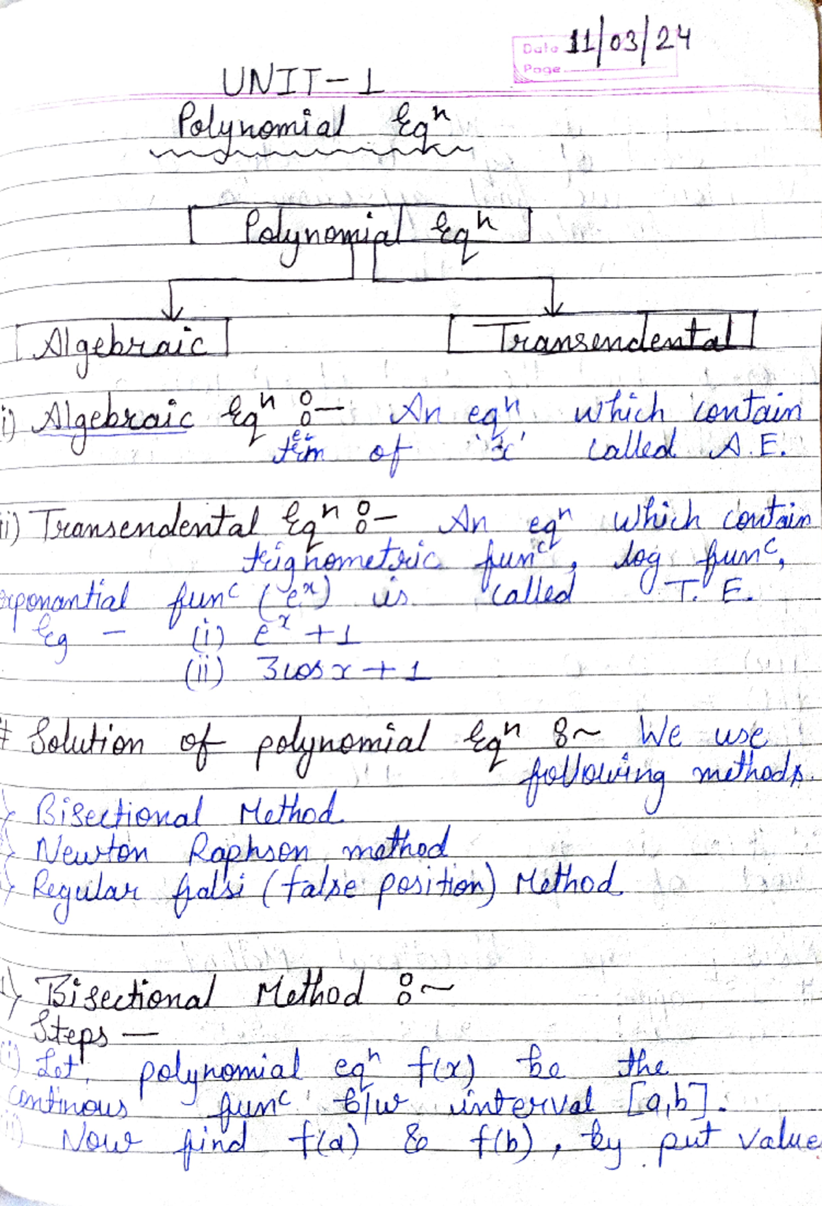 Maths 3 - M3 Unit1 notes - Date Page Polynomial Egn Polynomial Eqh ...