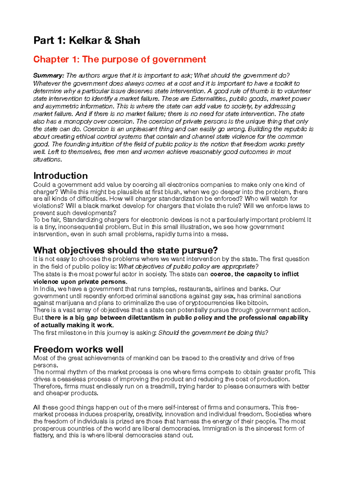 Kelkar and Shah Chapter 1-5 - Part 1: Kelkar & Shah Chapter 1: The purpose of government - Studocu