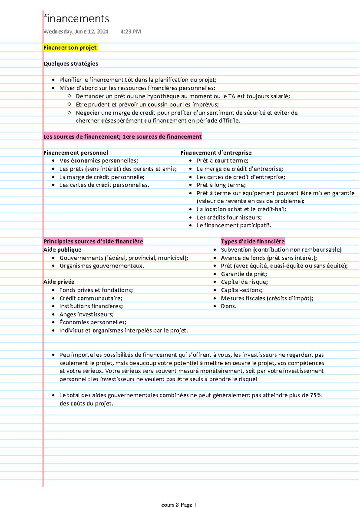 étude examen final - Financer son projet Quelques stratégies - Planifier le financement tôt dans ...