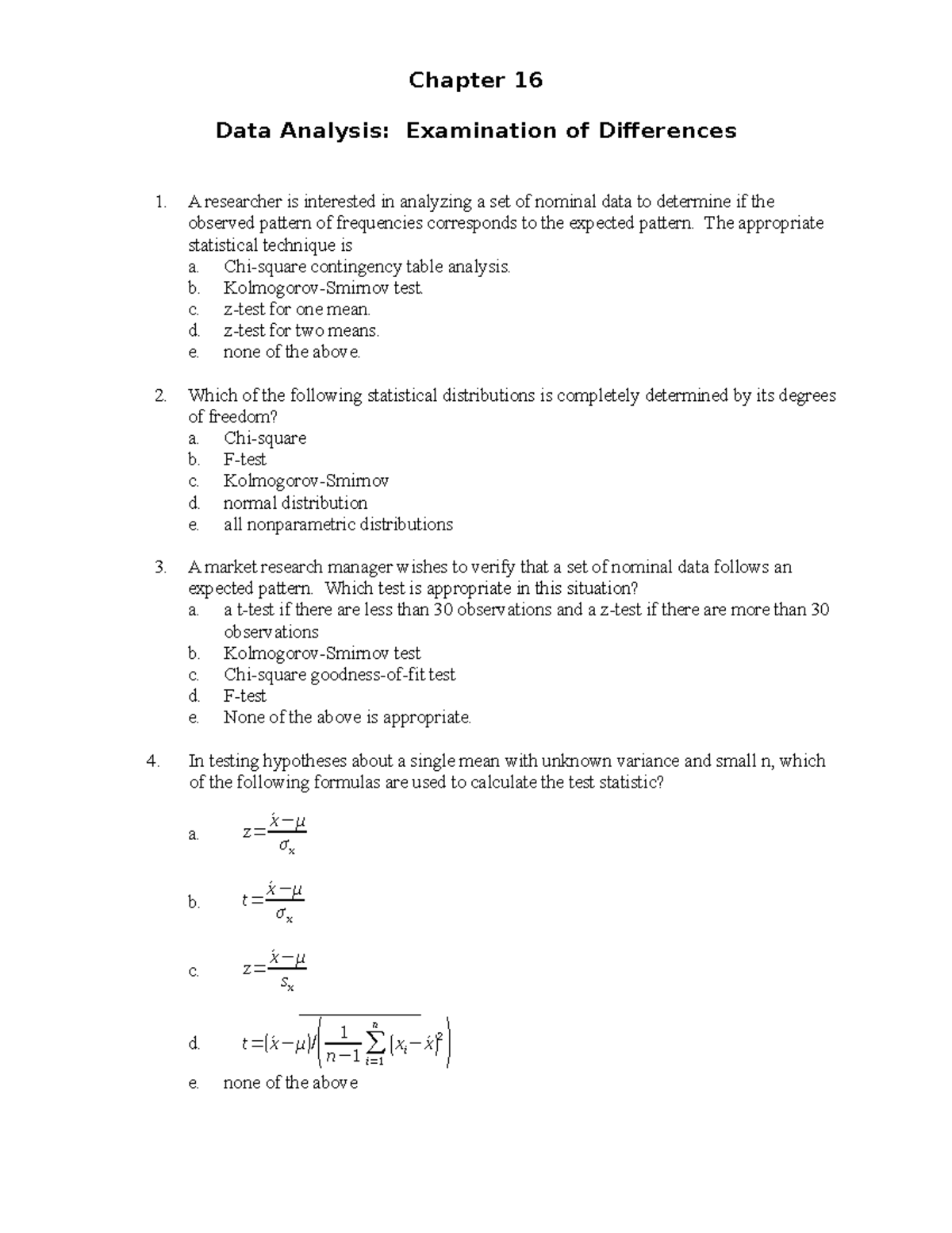 Ch16q M - ch 16 q - Chapter 16 Data Analysis: Examination of Diferences ...
