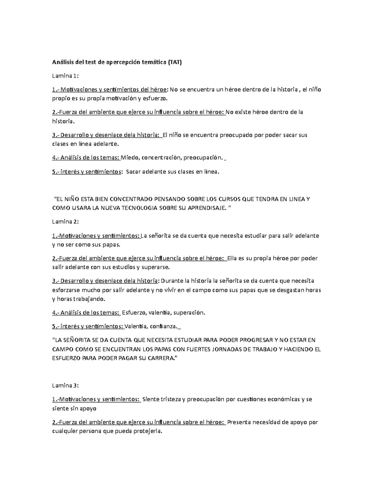 Reporte De TAT Nota Tat An lisis Del Test De Apercepci n Tem tica