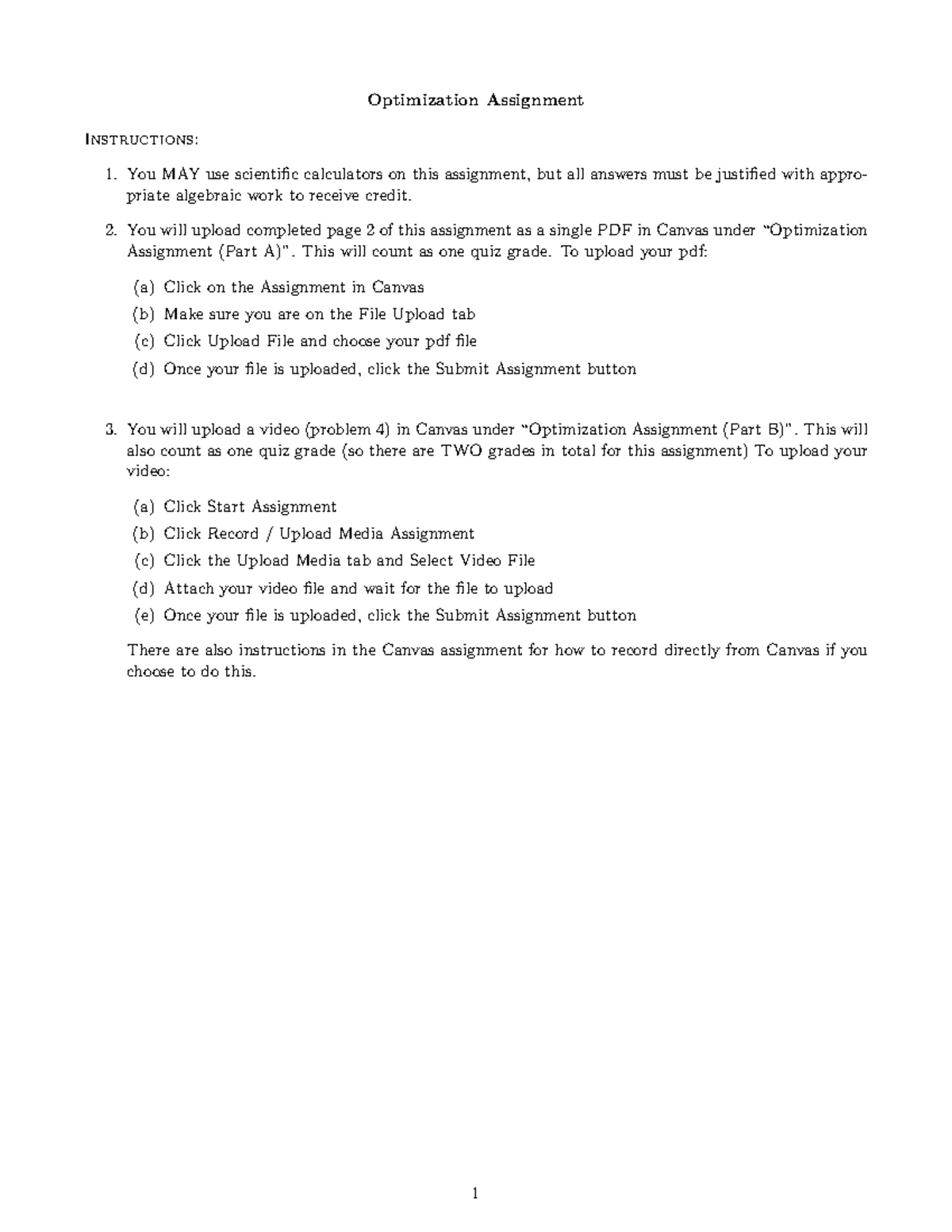 MATH151F23CC - math - Optimization Assignment Instructions: You MAY use scientific calculators ...