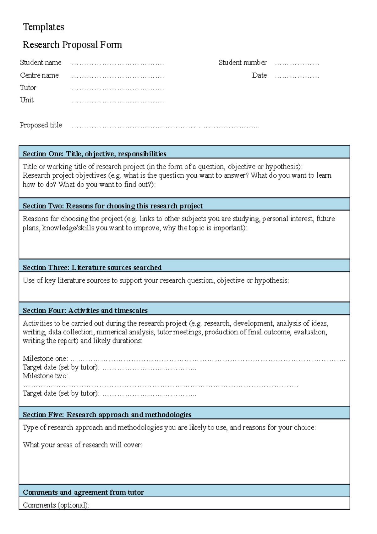 Research Proposal Form - Templates Research Proposal Form Student name ...