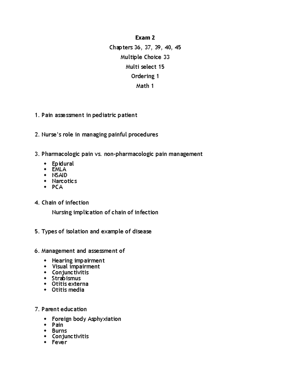 Exam 2 Study Guide - Exam 2 Chapters 36, 37, 39, 40, 45 Multiple Choice ...