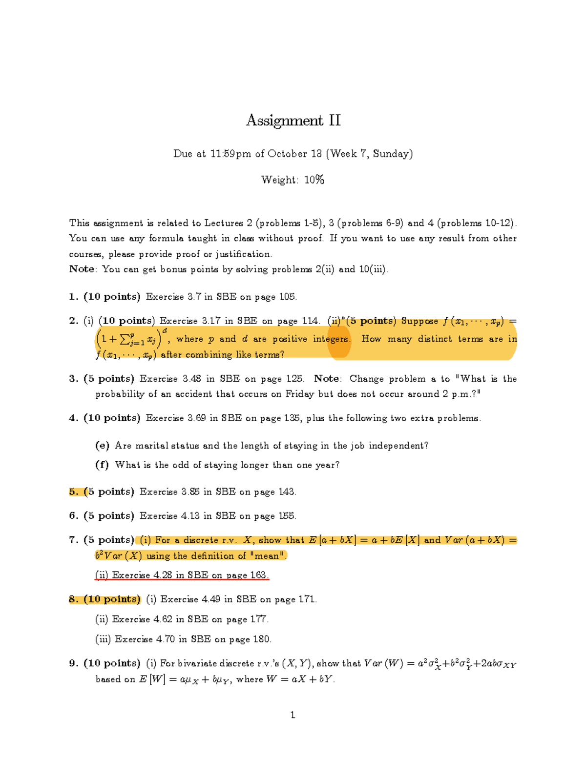 Assignment II - emmmmmm - Assignment II Due at 11:59pm of October 13 ...