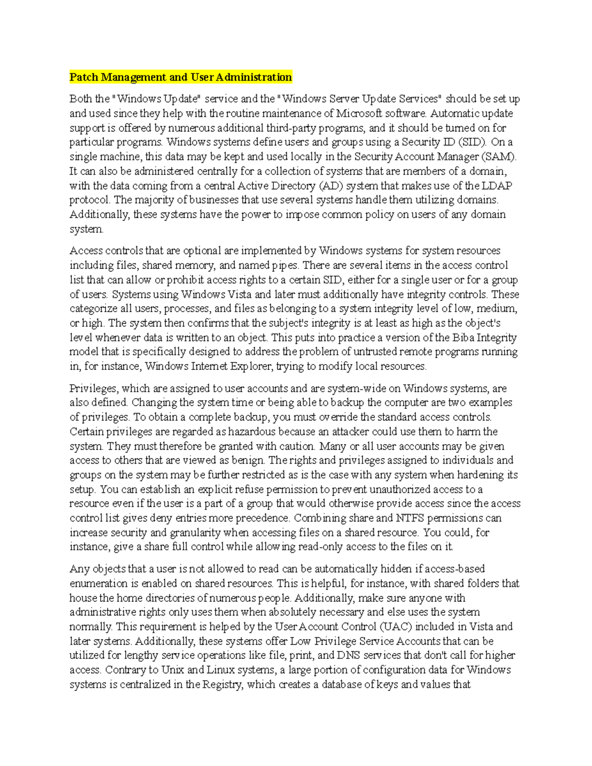 Patch Management And User Administration Automatic Update Support Is