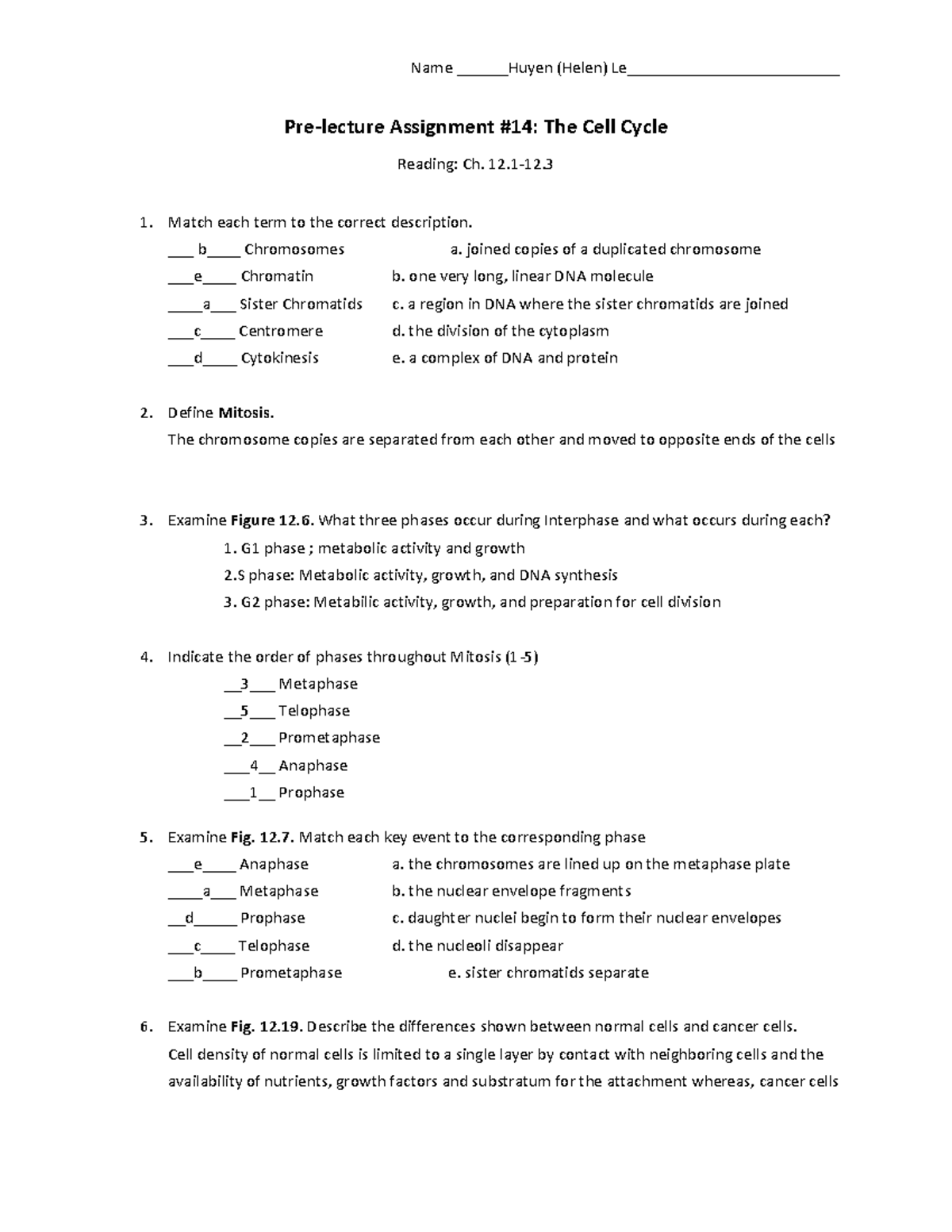 Prelecture Assignment 14 Ch. 12 - Name Huyen (Helen) Le___________________ Pre-lecture ...