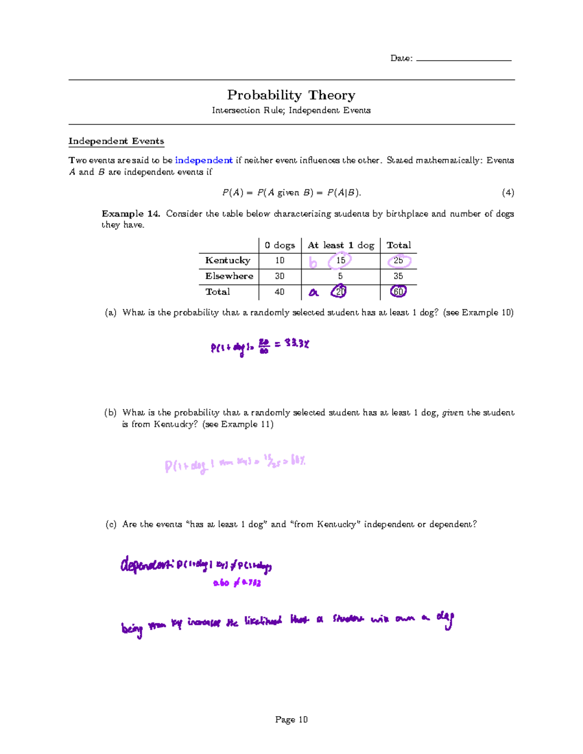 Probability theory + counting principles 10 - Date: Probability Theory Intersection Rule; - Studocu