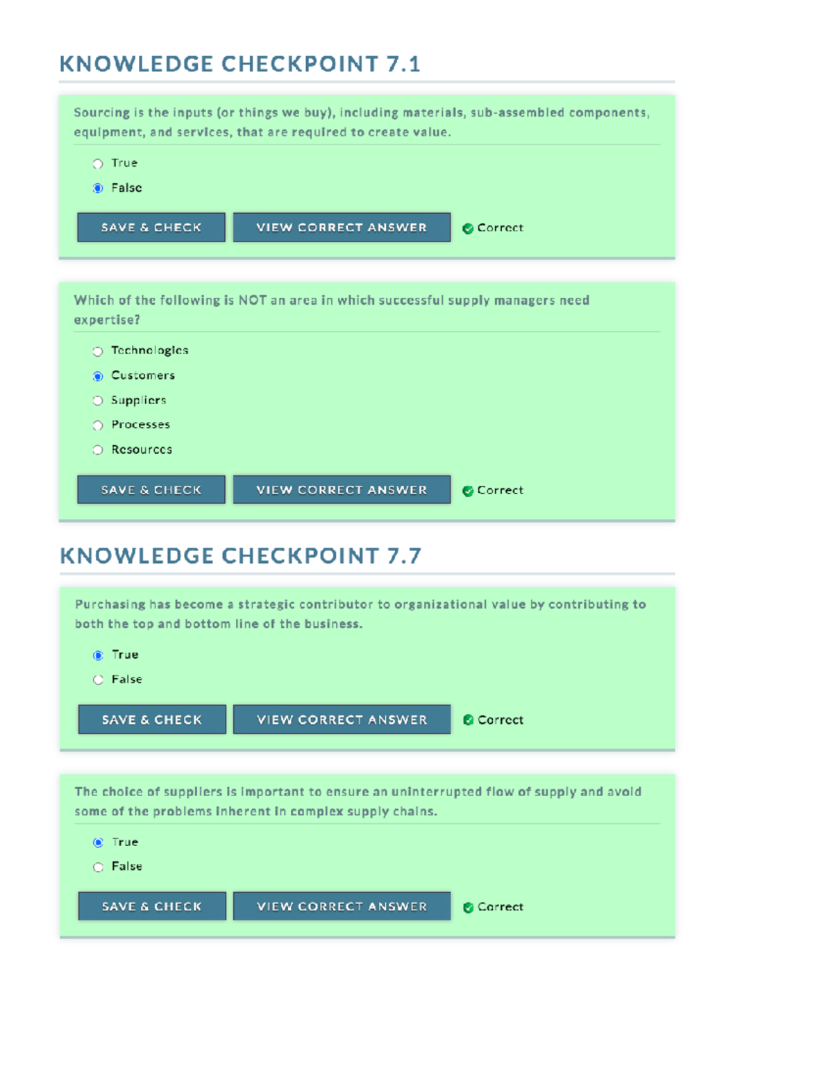 BA331 Unit 2 Knowledge Checks - KNOWLEDGE CHECKPOINT 7 Sourcing is the ...
