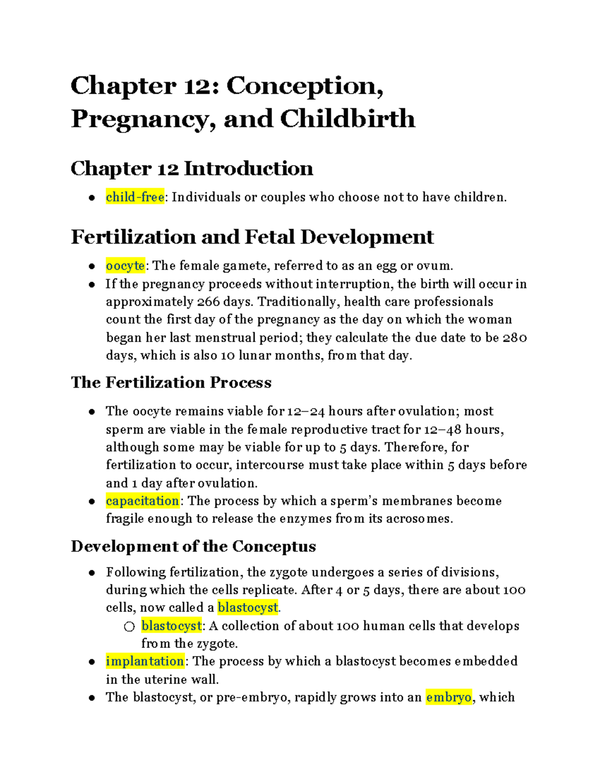 Human Sexuality Chapter 12 Notes - Chapter 12: Conception, Pregnancy ...