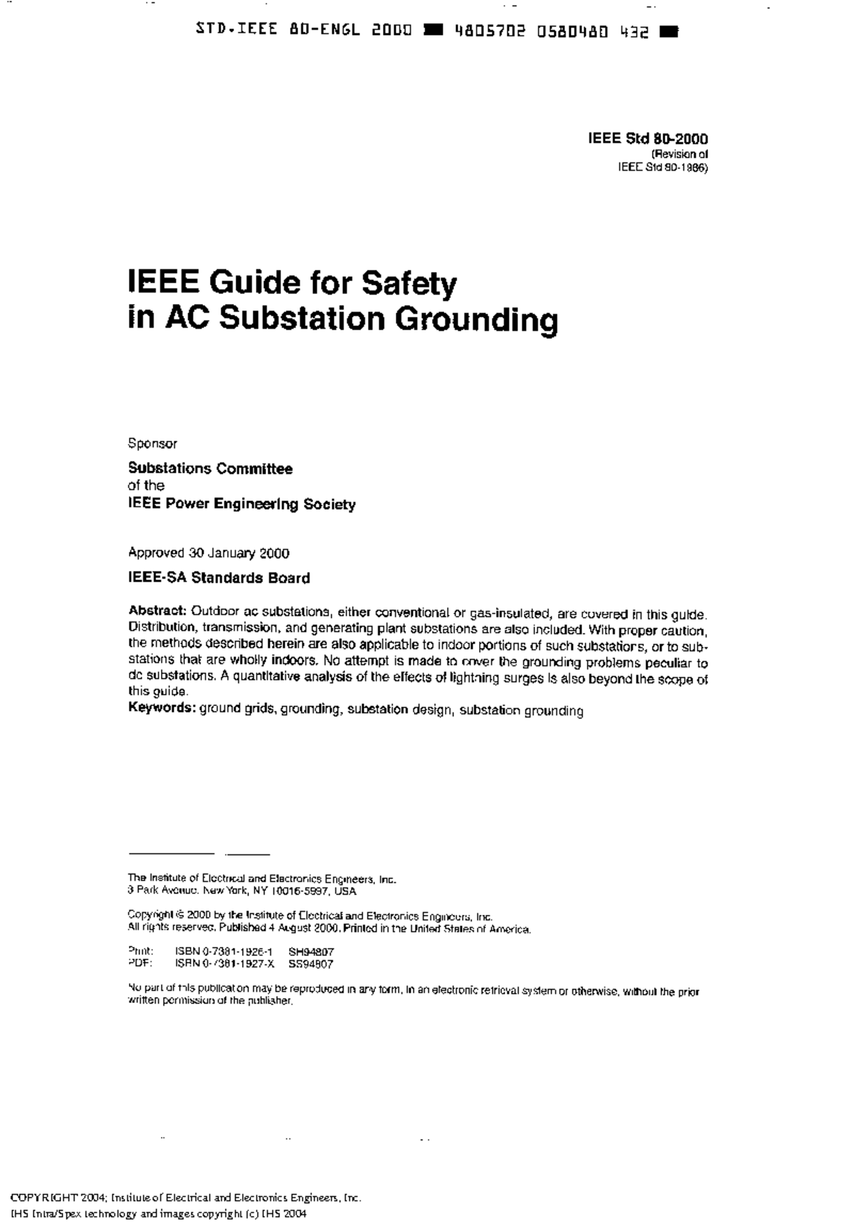 IEEE STD. 80 - 2000 - GUIA IEEE - alta tension - Studocu