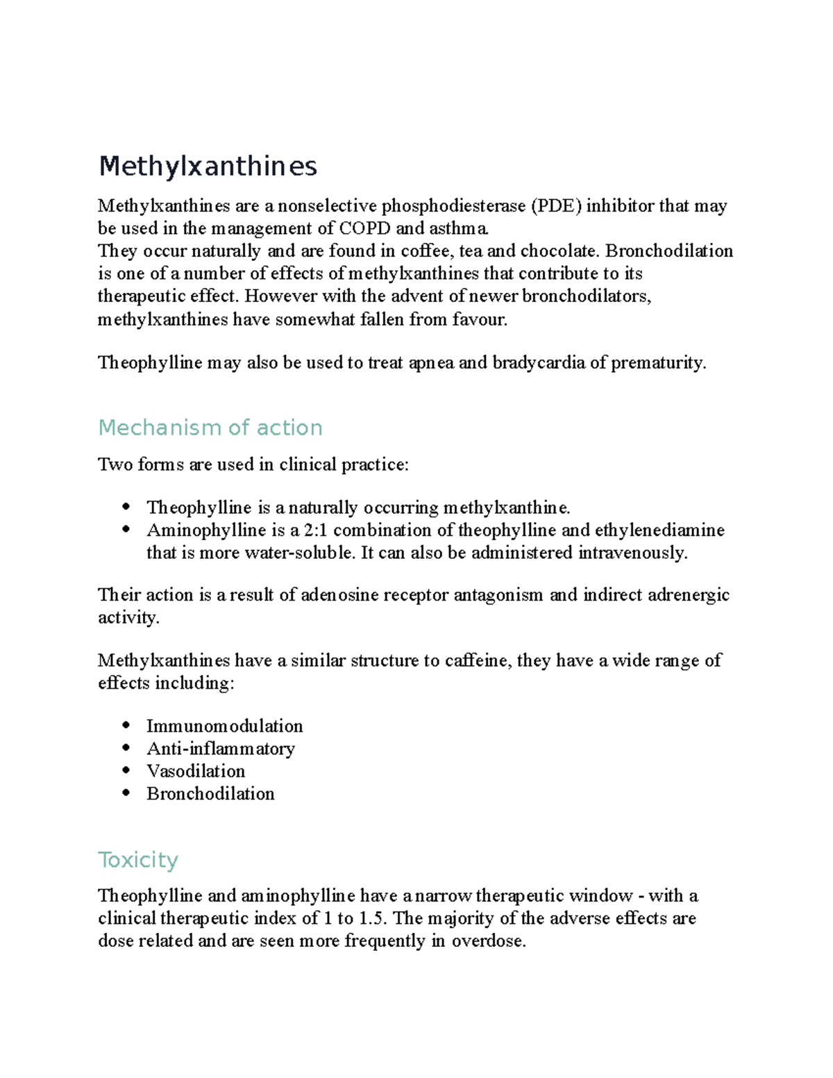 Methylxanthines - Lecture notes 1 - Methylxanthines Methylxanthines are ...