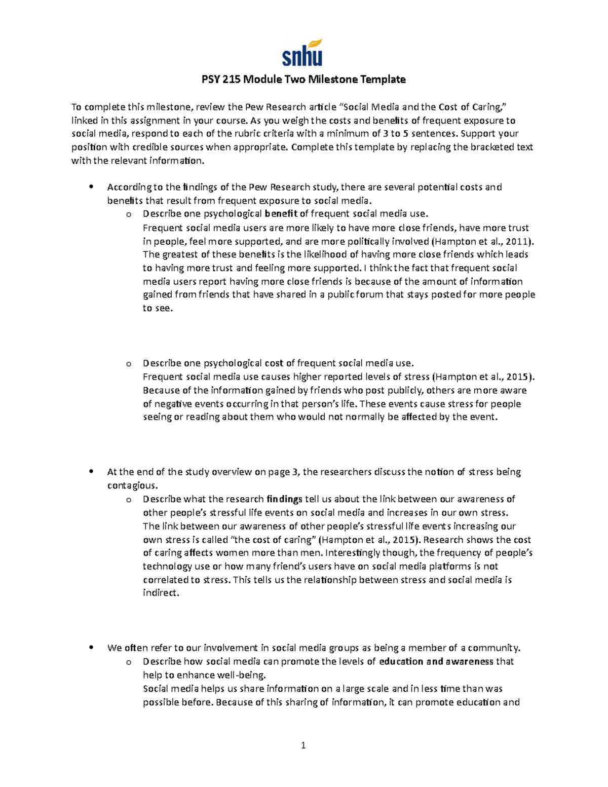 PSY 215 Abnormal Psychology Module Two Milestone - PSY 215 Module Two ...