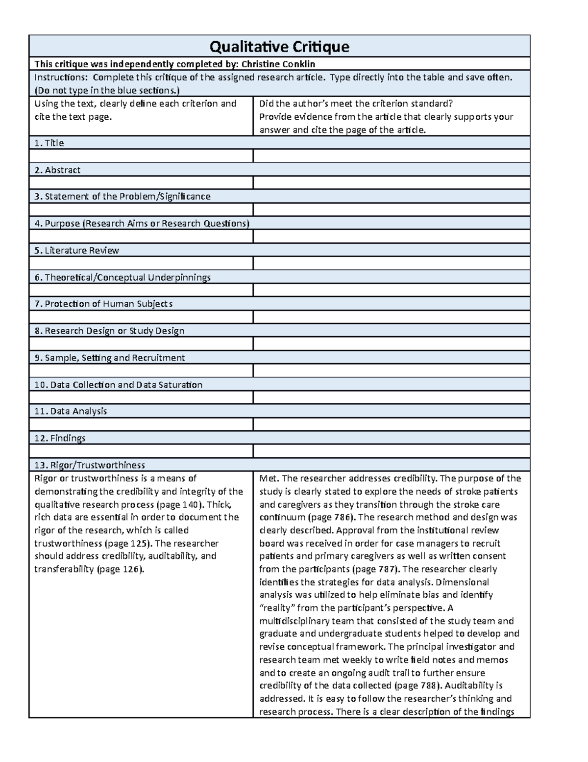 Qualitative Critique Form - Qualitative Critique This critique was ...