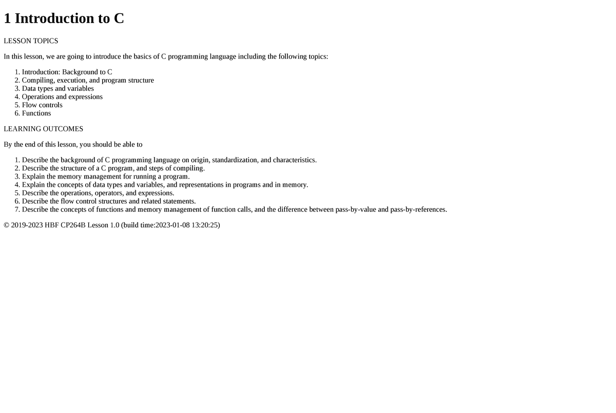 L01 00 Lecture Notes 1 Introduction To C Lesson Topics In This Lesson We Are Going To