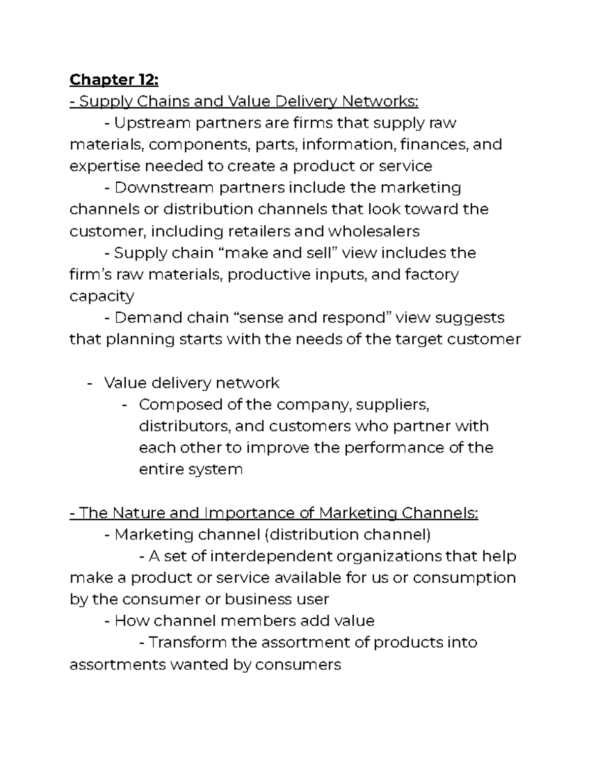 Chapter Twelve Marketing - Chapter 12: Supply Chains and Value Delivery ...