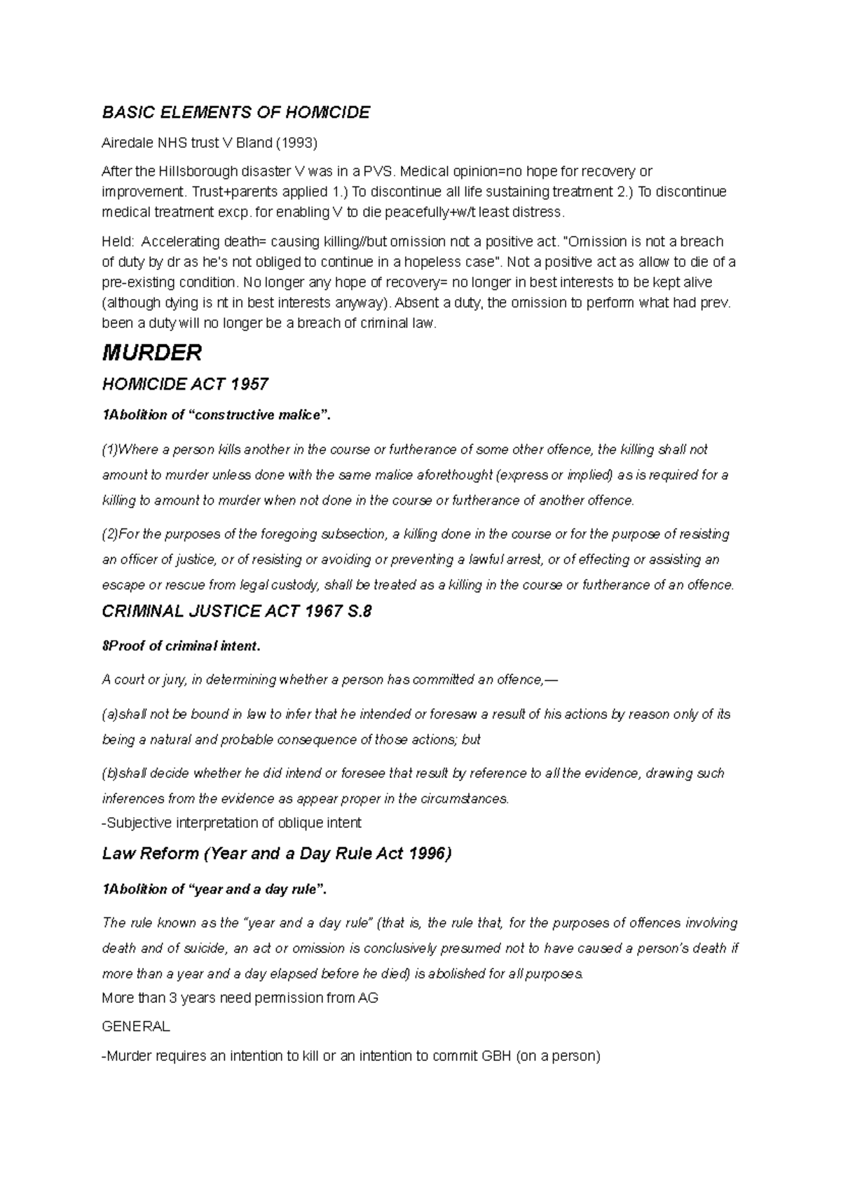 Basic Elements OF Homocide - BASIC ELEMENTS OF HOMICIDE Airedale NHS ...