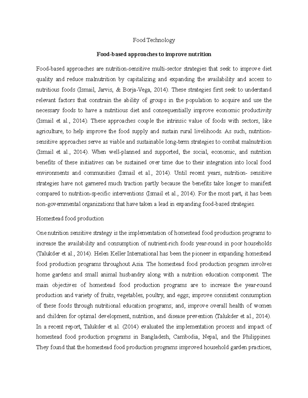 Food Technology - Food-based approaches to improve nutrition - Food ...