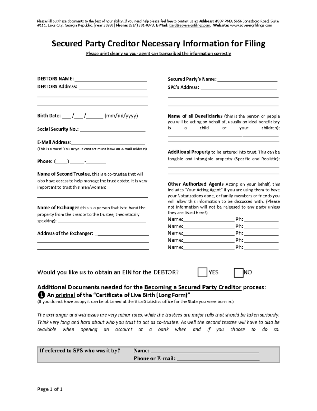 Secured Party Creditor Necessary Information for Filing ( PDFDrive ...