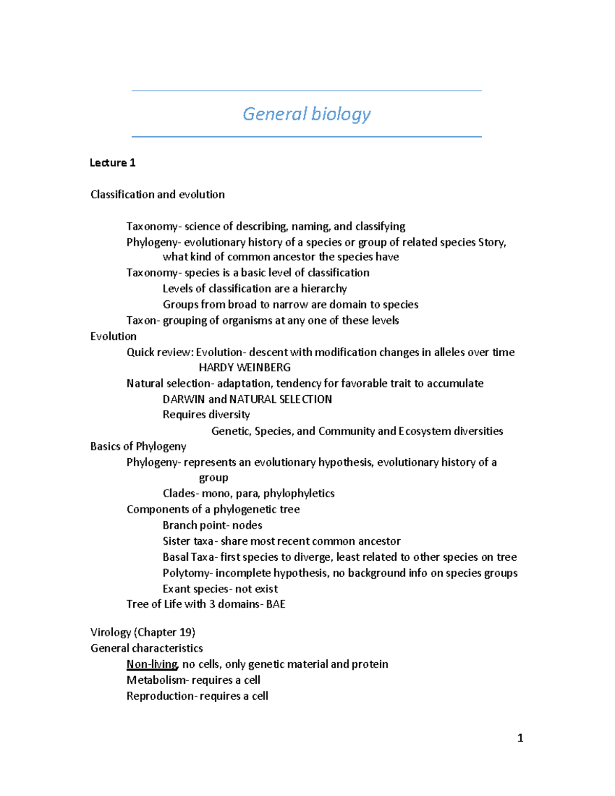General biology - General biology Lecture 1 Classification and ...