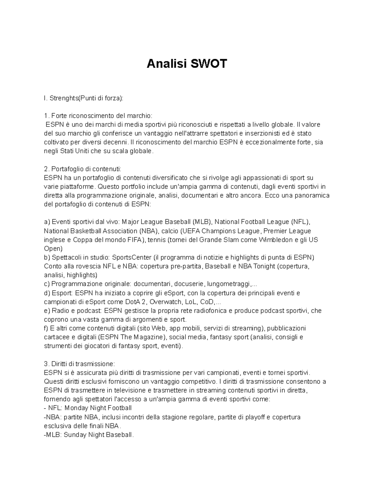 ESPN SWOT e Segmenti - funzione di marketing di ESPN - Analisi SWOT I ...