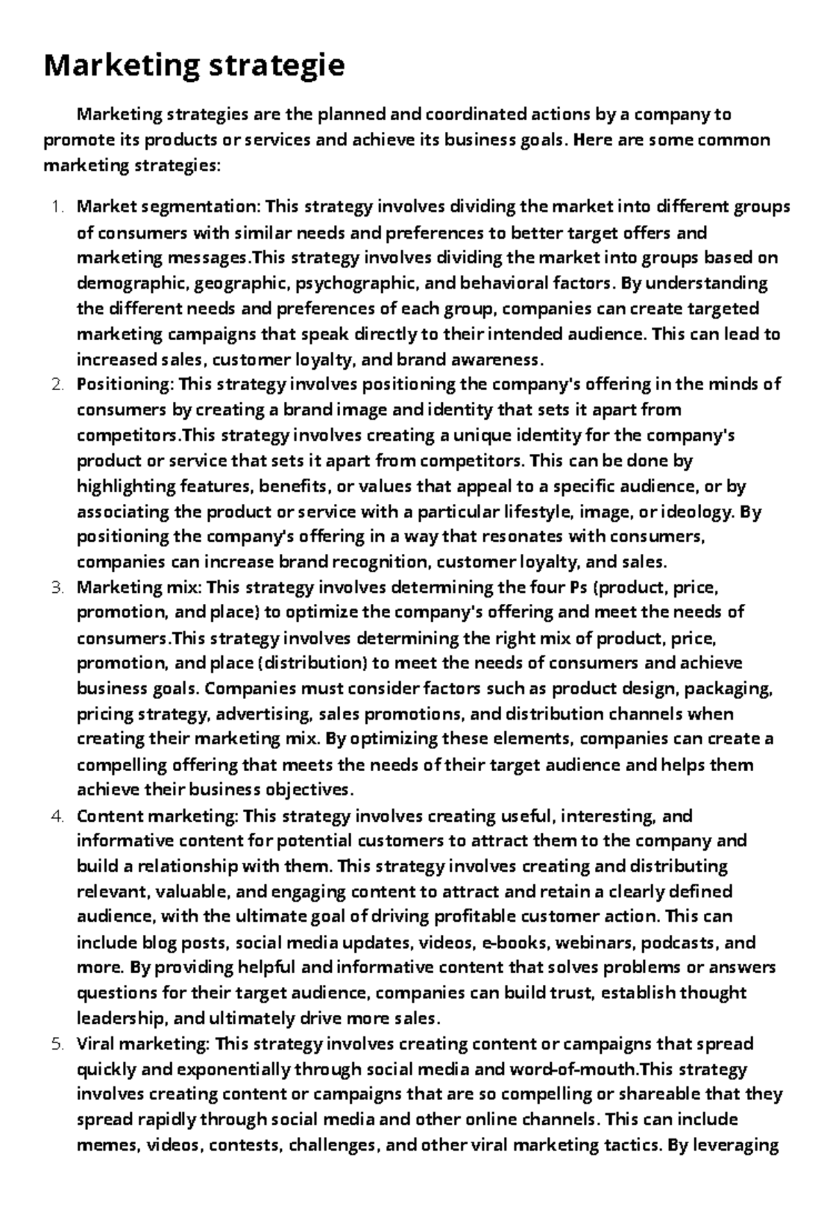 Marketing strategies - Marketing strategie Marketing strategies are the ...