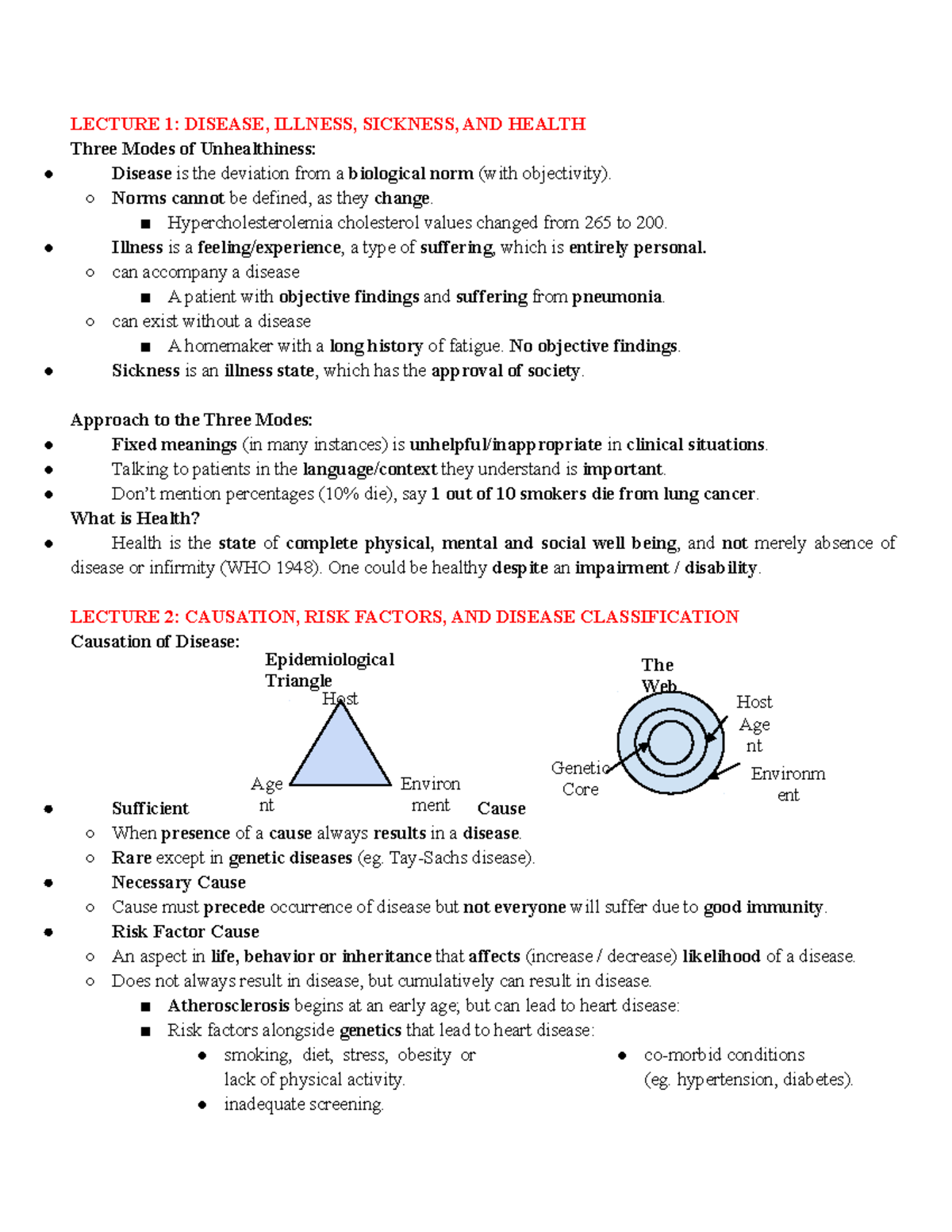 GH&D Cheat Sheet - Lecture notes All - LECTURE 1: DISEASE, ILLNESS ...