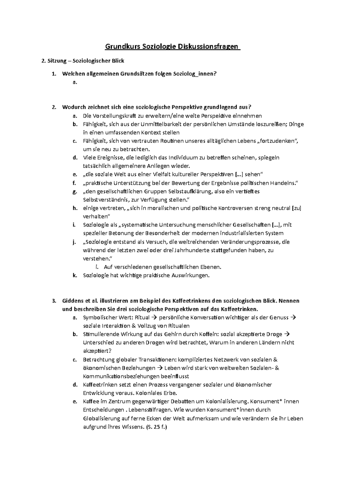 Grundkurs Soziologie Diskussionsfragen - Sitzung – Soziologischer Blick ...